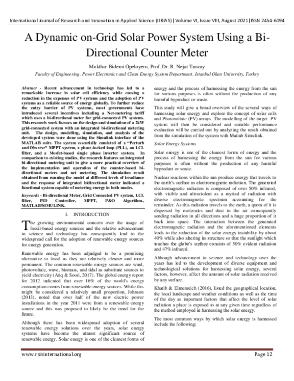 (PDF) A Dynamic on-Grid Solar Power System Using a Bi-Directional ...