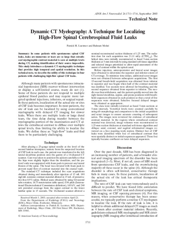 (PDF) Dynamic CT myelography: a technique for localizing high-flow ...