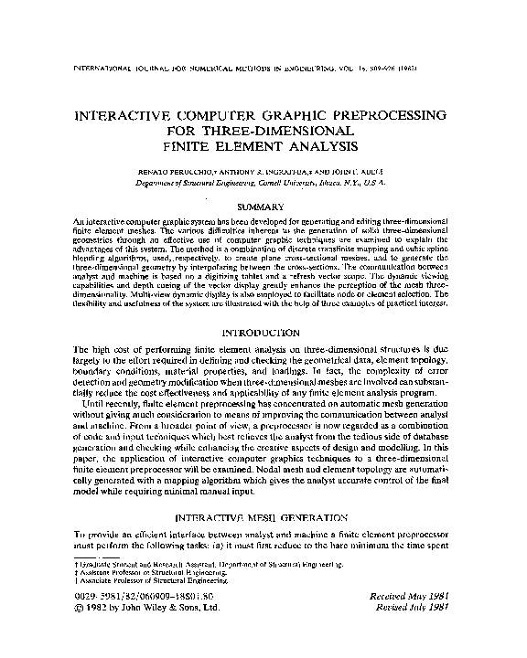 (PDF) Interactive computer graphic preprocessing for three-dimensional finite element analysis