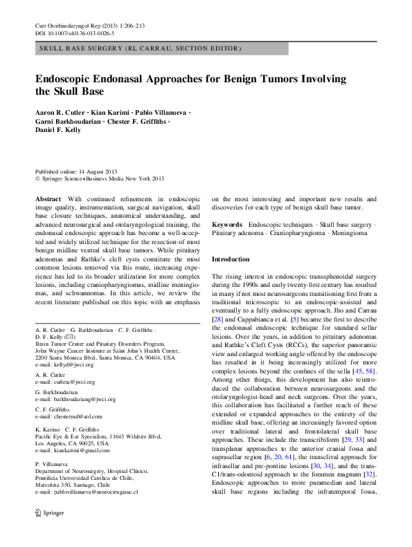 (PDF) Endoscopic Endonasal Approaches for Benign Tumors Involving the Skull Base | Daniel Kelly ...
