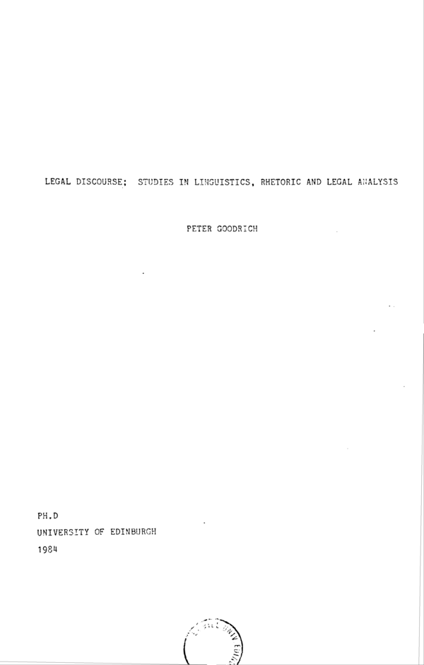 (PDF) Legal Discourse: Studies in Linguistics, Rhetoric and Legal Analysis