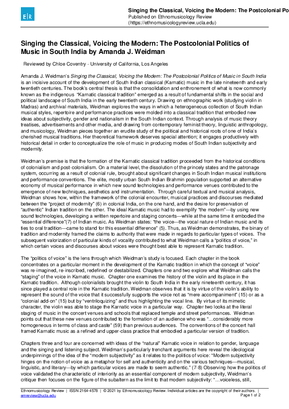 (PDF) Singing the classical, voicing the modern: the postcolonial ...