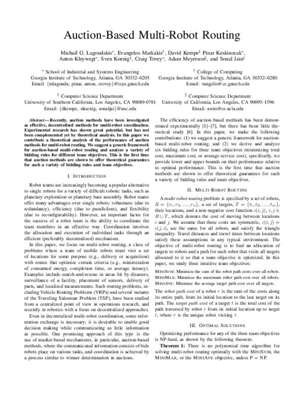 (PDF) Auction-Based Multi-Robot Routing | Pinar Keskinocak - Academia.edu