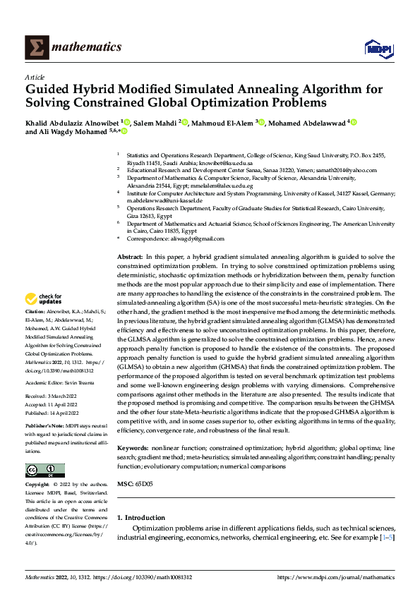 Pdf Guided Hybrid Modified Simulated Annealing Algorithm For Solving Constrained Global 0695