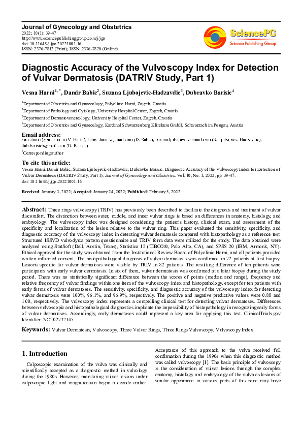 (PDF) Diagnostic Accuracy of the Vulvoscopy Index for Detection of ...