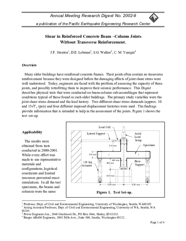 (PDF) Shear in Reinforced Concrete Beam–Column Joints Without Transverse Reinforcement