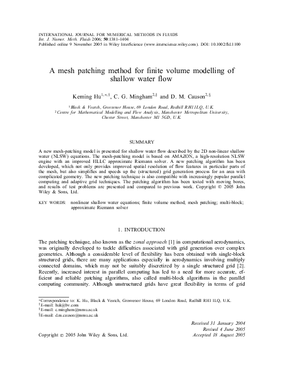 (PDF) A mesh patching method for finite volume modelling of shallow water flow | Keming Hu ...