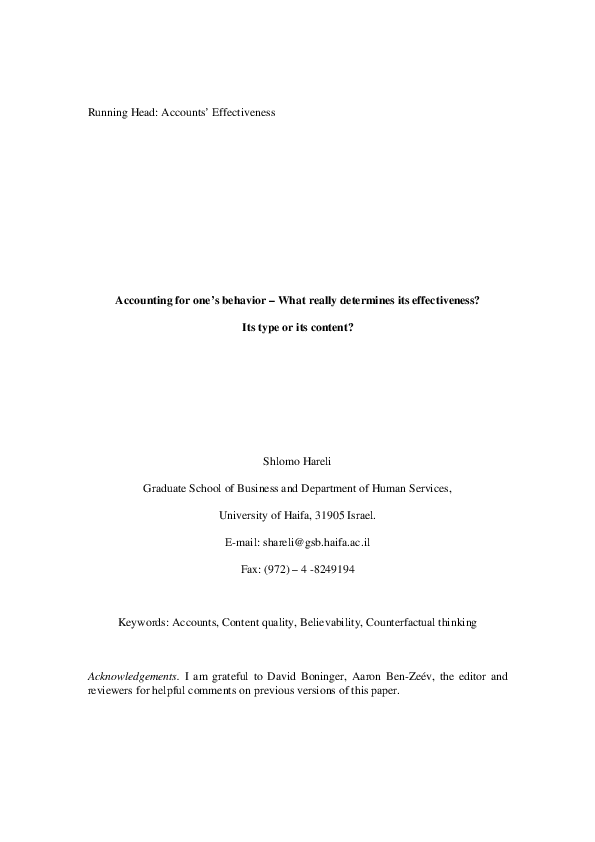 (PDF) Accounting for one's behavior-What really determines its ...