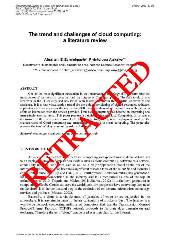 (PDF) The Trend and Challenges of Cloud Computing: A Literature Review