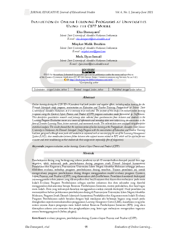(PDF) Evaluation of Online Learning Programs at Universities Using the CIPP Model