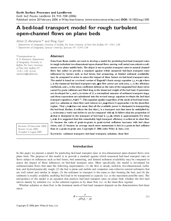 (PDF) A bed-load transport model for rough turbulent open-channel flows ...