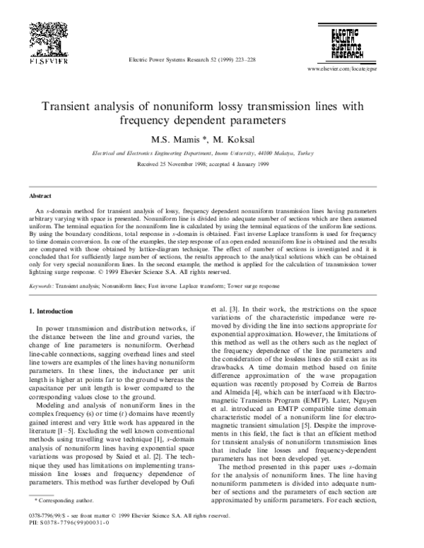 (PDF) Transient analysis of nonuniform lossy transmission lines with frequency dependent parameters