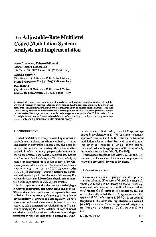 (PDF) An Adjustable-Rate Multilevel Coded Modulation System: Analysis and Implementation | A ...