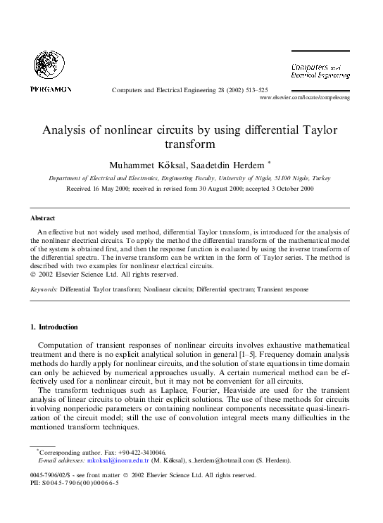 (PDF) Analysis of nonlinear circuits by using differential Taylor transform