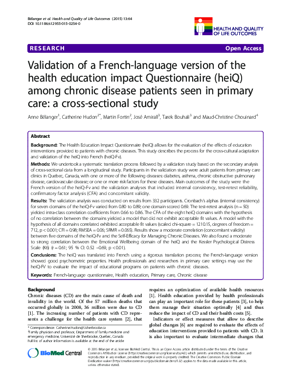(PDF) Validation of a French-language version of the health education ...