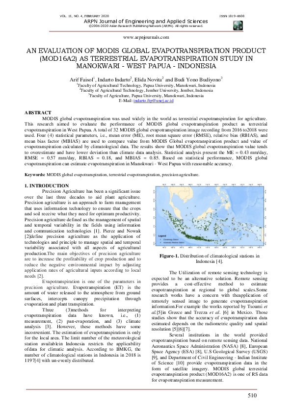 (PDF) An evaluation of MODIS global evapotranspiration product (MOD16A2) as terrestrial ...