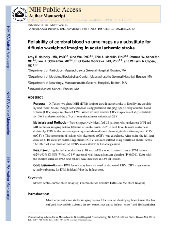 (PDF) Reliability of cerebral blood volume maps as a substitute for ...