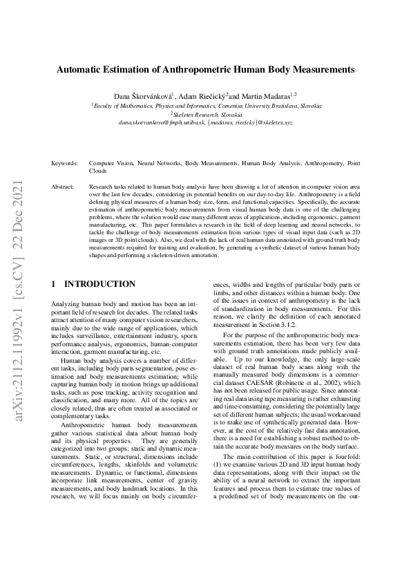 (PDF) Automatic Estimation of Anthropometric Human Body Measurements