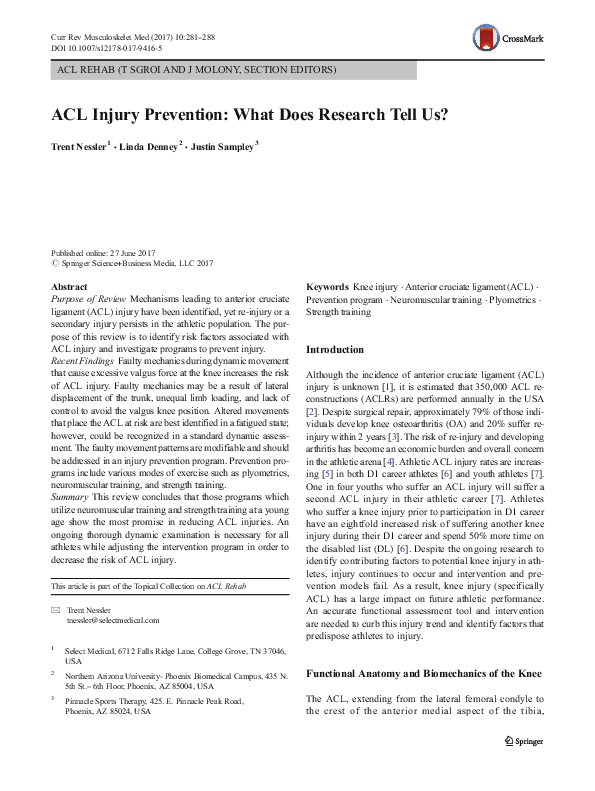 (PDF) ACL Injury Prevention: What Does Research Tell Us?