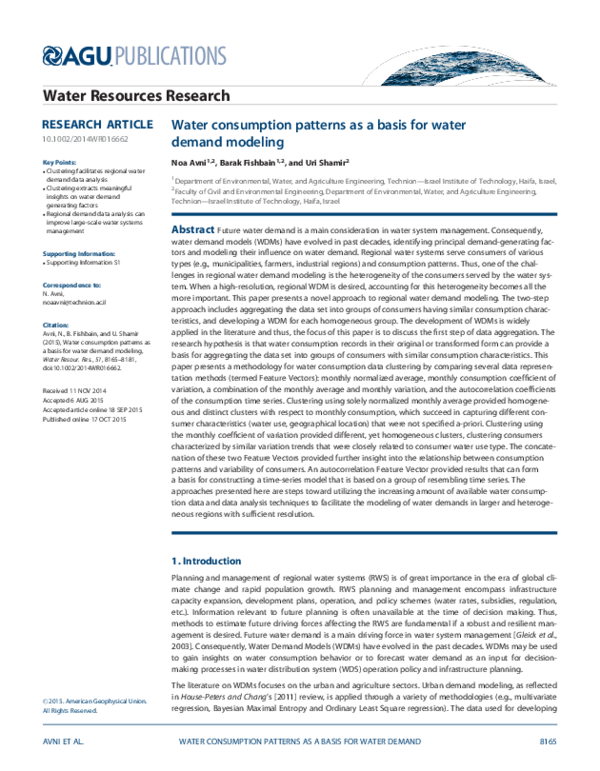 (PDF) Water consumption patterns as a basis for water demand modeling