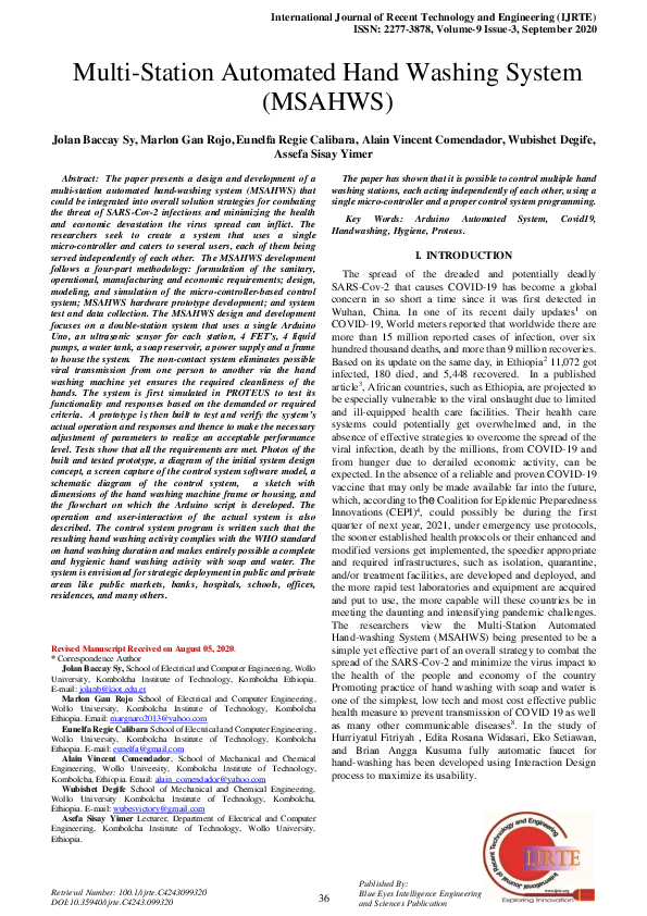 (PDF) Multi-Station Automated Hand Washing System MSAHWS