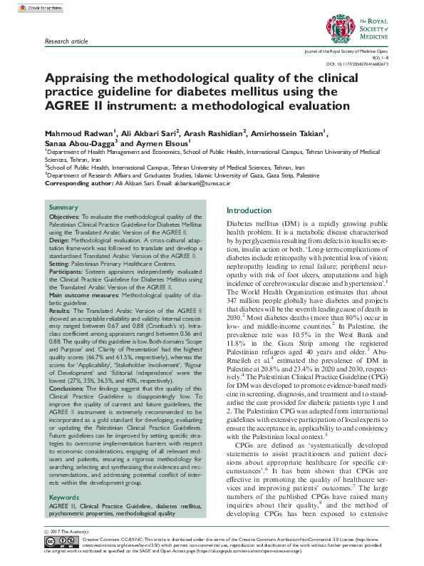 (PDF) Appraising the methodological quality of the clinical practice ...
