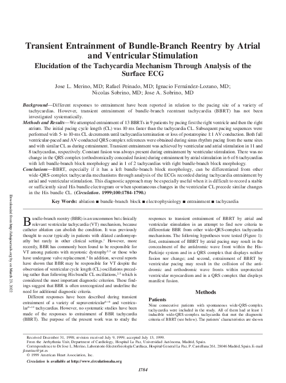 (PDF) Transient Entrainment of Bundle-Branch Reentry by Atrial and ...