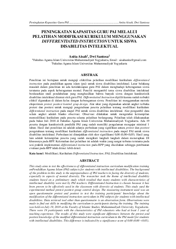 (PDF) Peningkatan Kapasitas Guru PAI Melalui Pelatihan Modifikasi Kurikulum Menggunakan ...