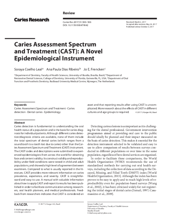 (PDF) The Caries Assessment Spectrum and Treatment (CAST) instrument ...