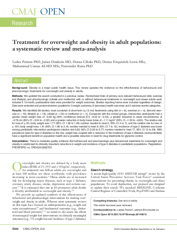 (PDF) Treatment for overweight and obesity in adult populations: a ...