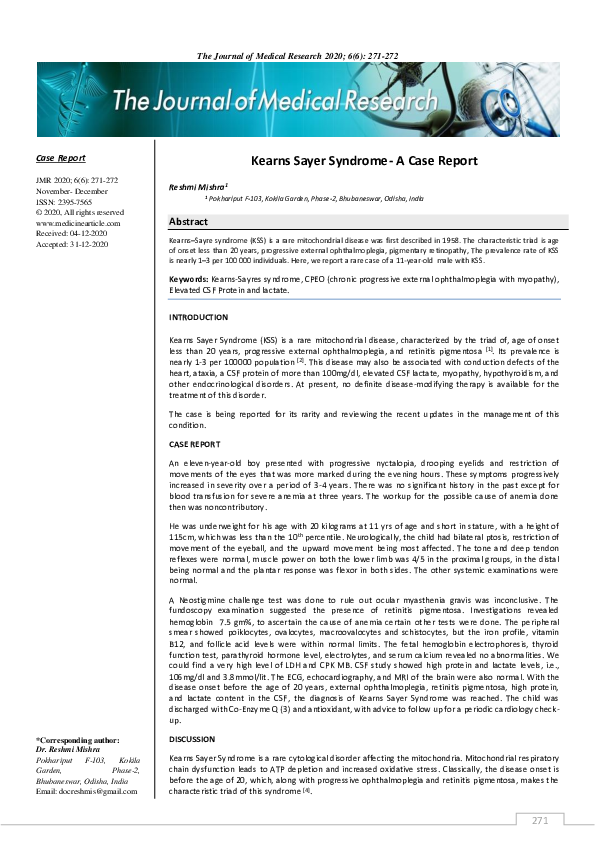 (PDF) Kearns Sayer Syndrome- A Case Report