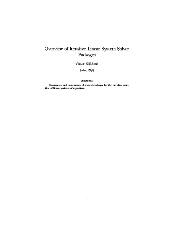 Pdf Overview Of Iterative Linear System Solver Packages