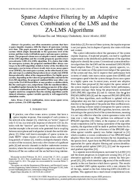 (PDF) Sparse Adaptive Filtering by an Adaptive Convex Combination of the LMS and the ZA-LMS ...