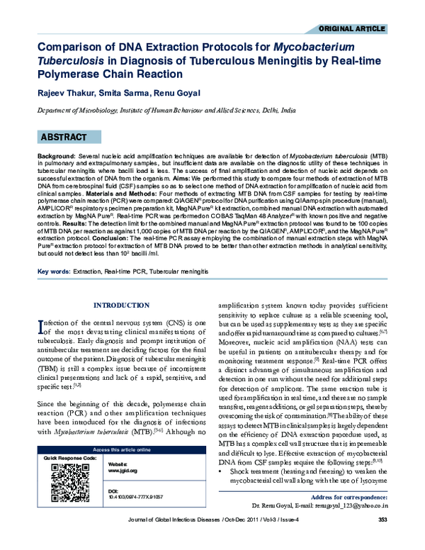 (PDF) Comparison of DNA extraction protocols for Mycobacterium ...