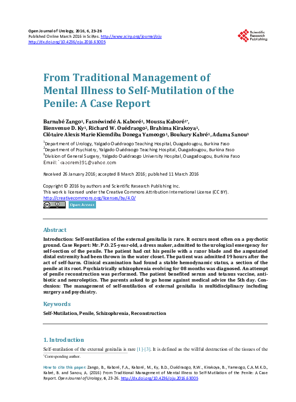 (PDF) From Traditional Management of Mental Illness to Self-Mutilation ...