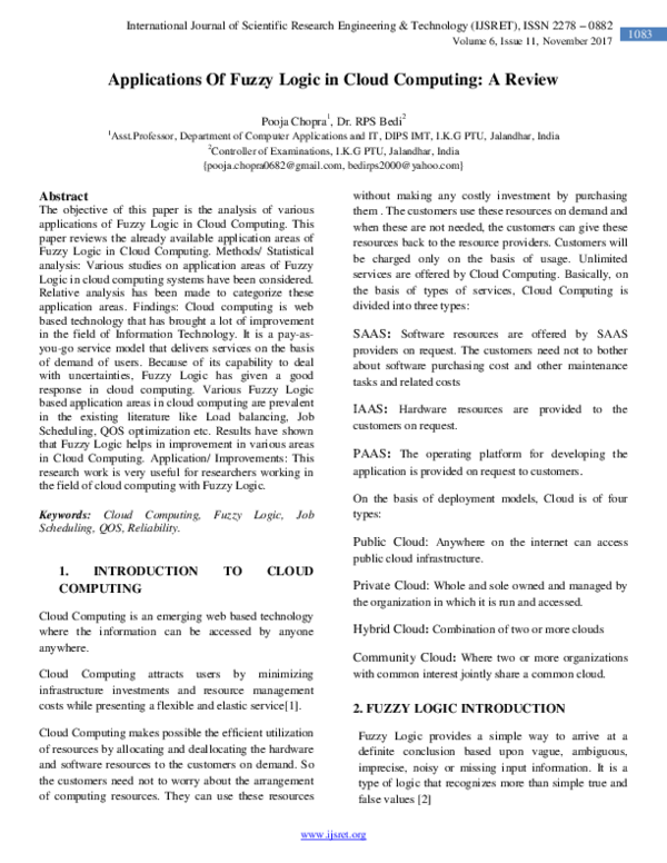 (PDF) Applications Of Fuzzy Logic in Cloud Computing: A Review