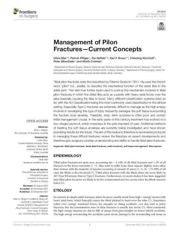 (PDF) Management of Pilon Fractures—Current Concepts