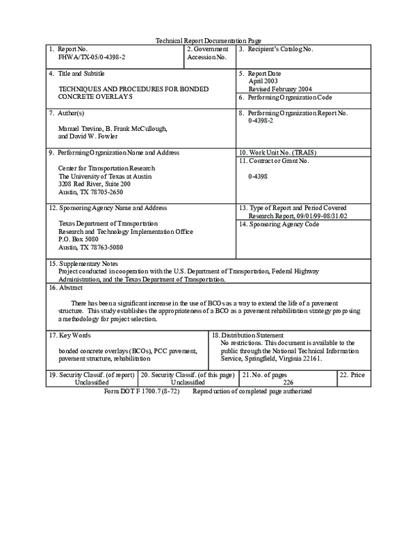 (PDF) Techniques and Procedures for Bonded Concrete Overlays