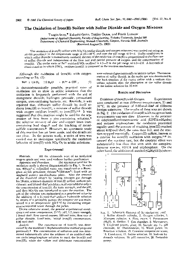 (PDF) The oxidation of iron(II) sulfate with sulfur dioxide and oxygen ...