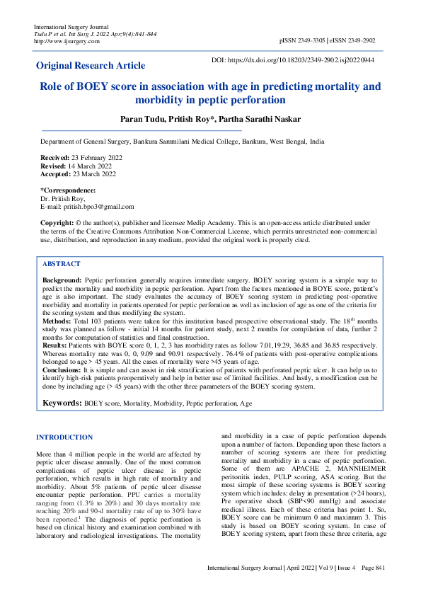 (PDF) Role of BOEY score in association with age in predicting ...