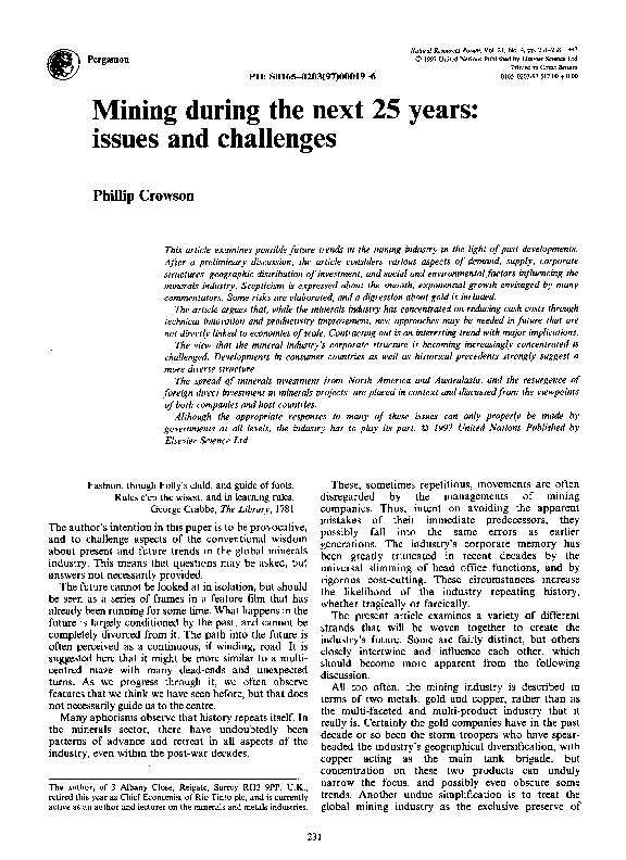 (PDF) Mining during the next 25 years: issues and challenges