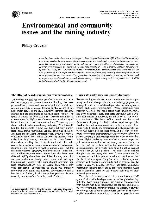 (PDF) Environmental and community issues and the mining industry ...