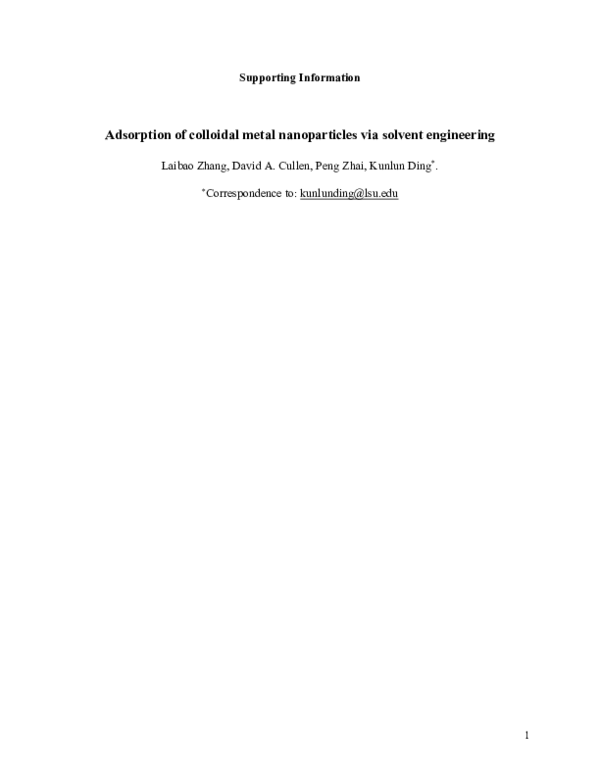 (PDF) Adsorption of Colloidal Metal Nanoparticles via Solvent Engineering