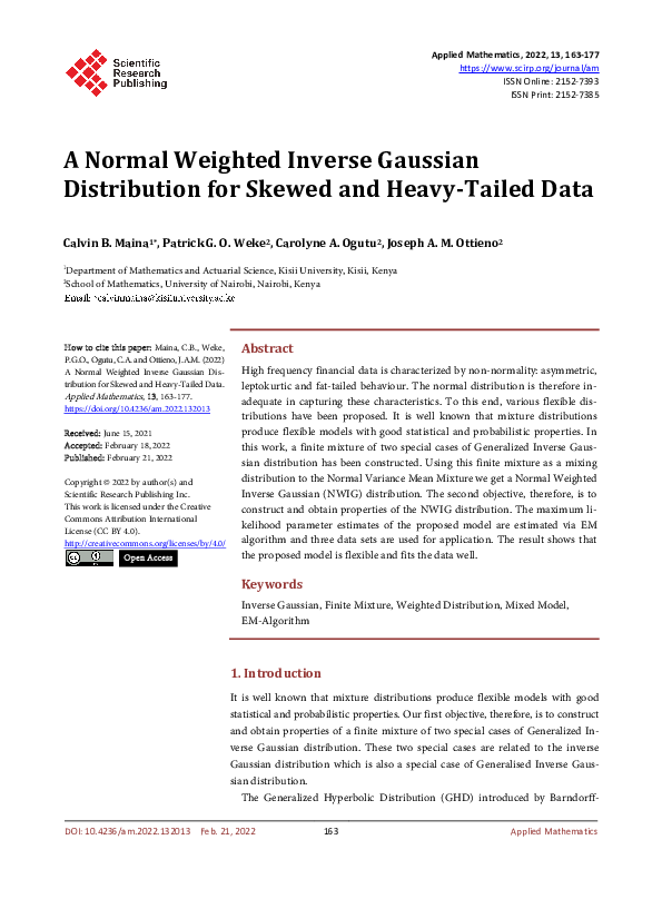 (PDF) A Normal Weighted Inverse Gaussian Distribution for Skewed and ...