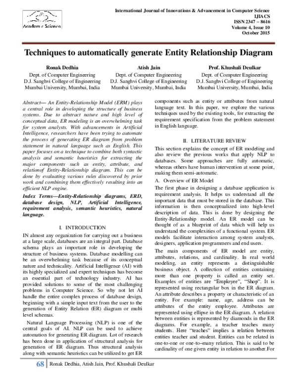 (PDF) Techniques to automatically generate Entity Relationship Diagram