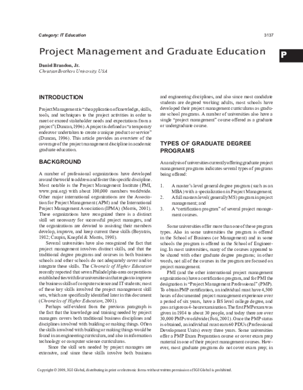 (PDF) Project Management and Graduate Education