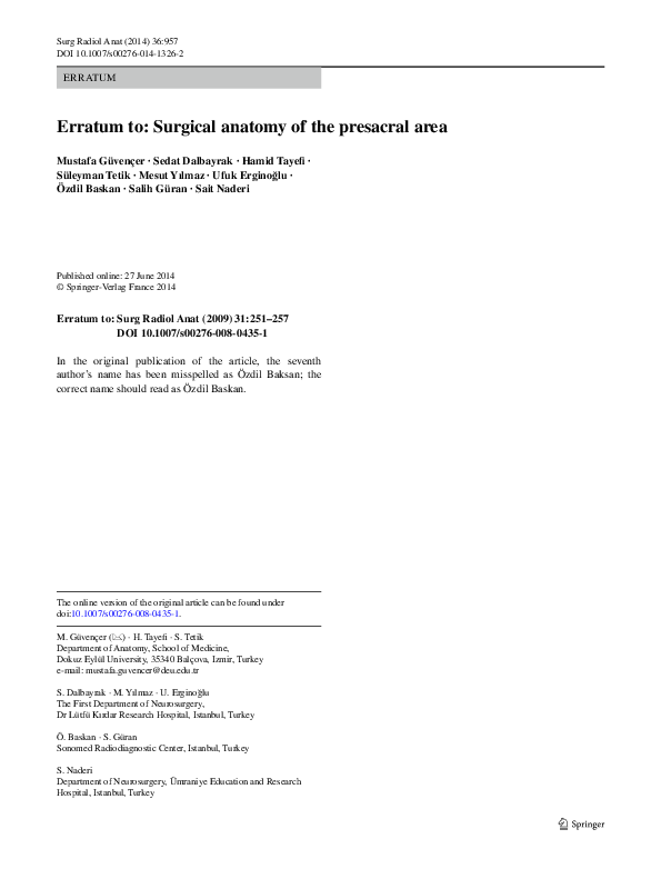 (PDF) Surgical anatomy of the presacral area