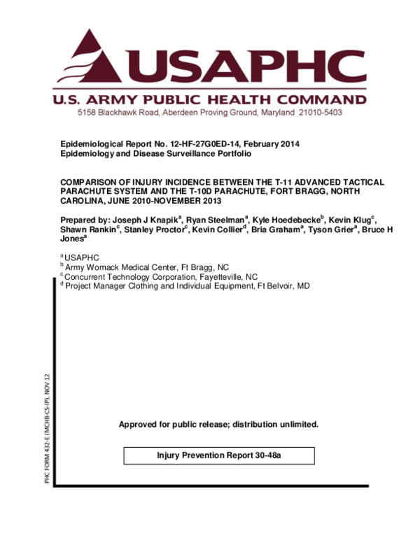 (PDF) Comparison of Injury Incidence Between the T-11 Advanced Tactical ...