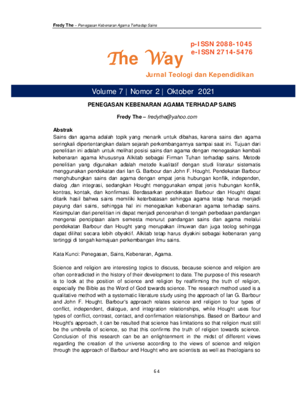 (PDF) Penegasan Kebenaran Agama Terhadap Sains