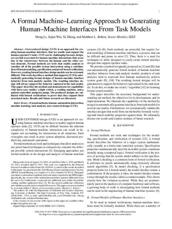 (PDF) A Formal Machine–Learning Approach to Generating Human–Machine ...